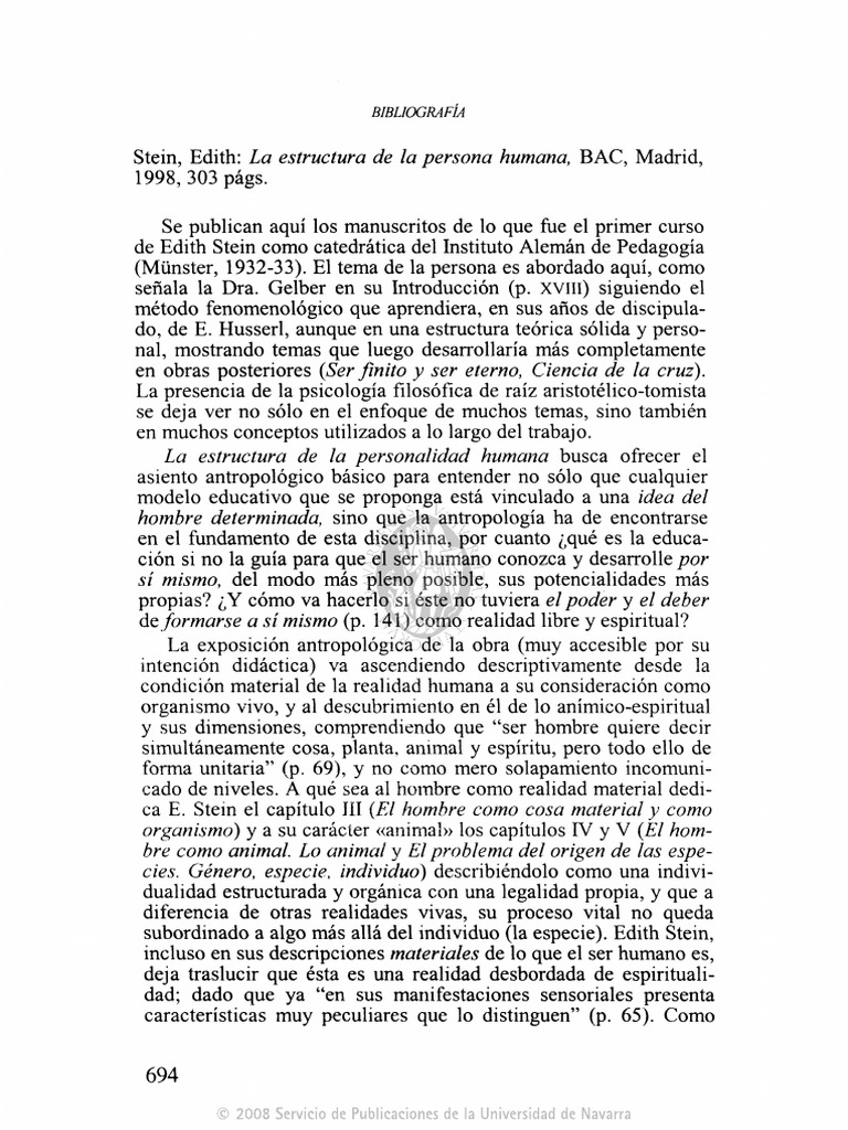 STEIN EDITH La Estructura de La Persona Humana BAC | PDF | Tomás de ...