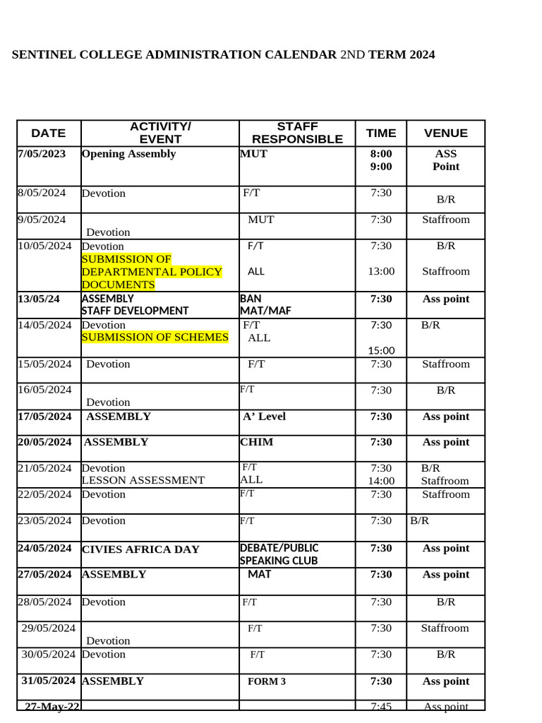 School Admin Calender Term 2 2024 - 081848 | PDF