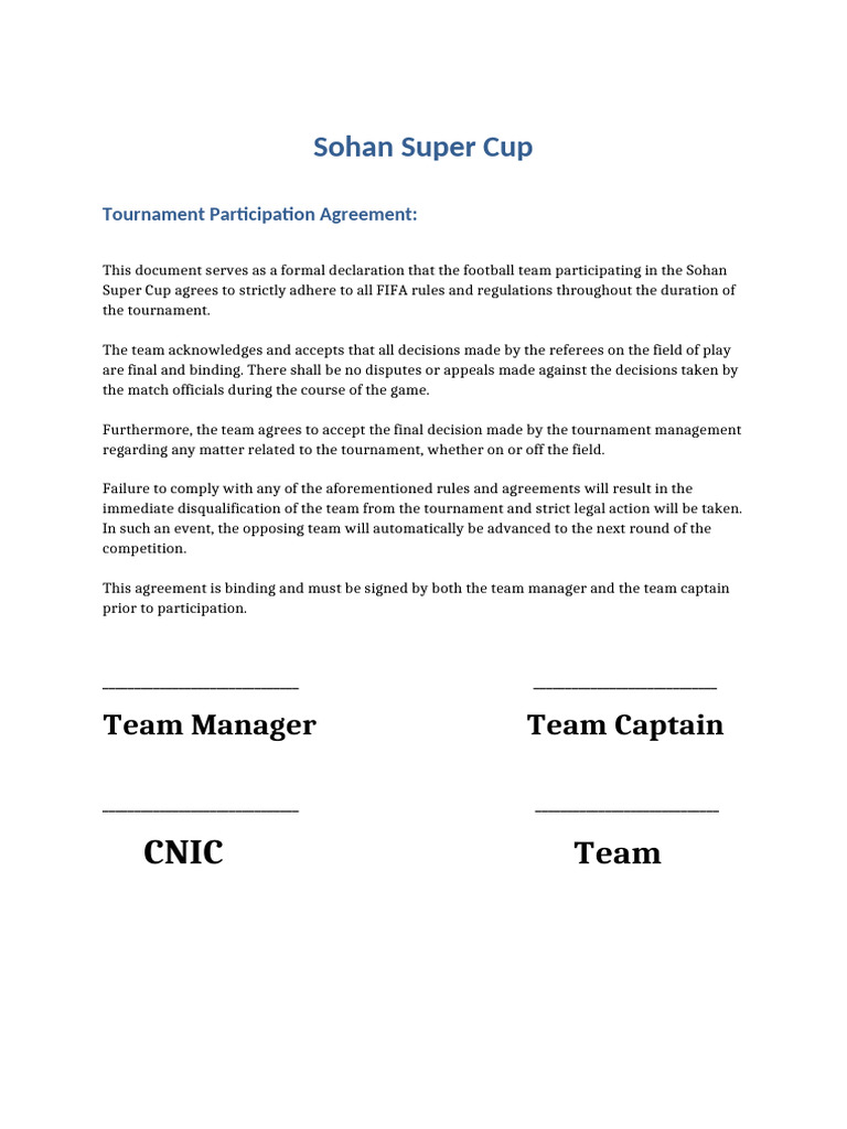 Tournament Agreement | PDF