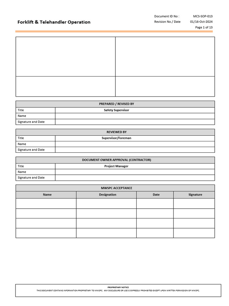 SOP-13 Forklift Telehandler Operation | PDF | Forklift | Personal ...