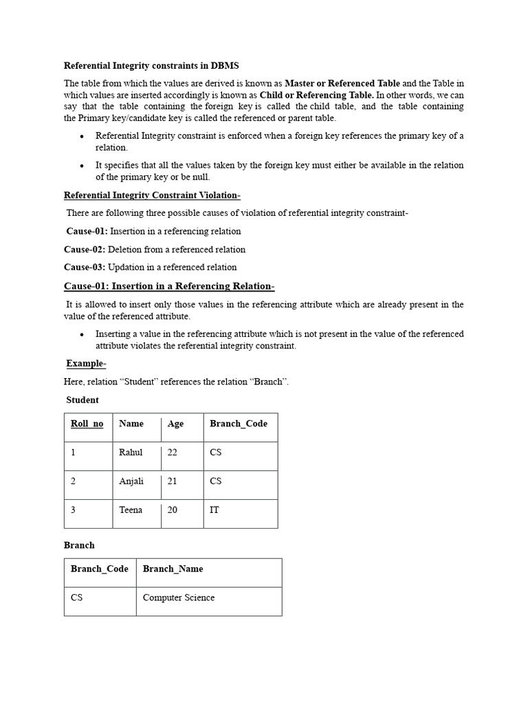 Referential Integrity constraints | PDF | Data Management | Information Technology Management