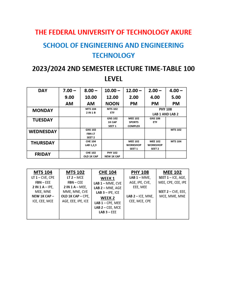 Second Semester Time Table | PDF