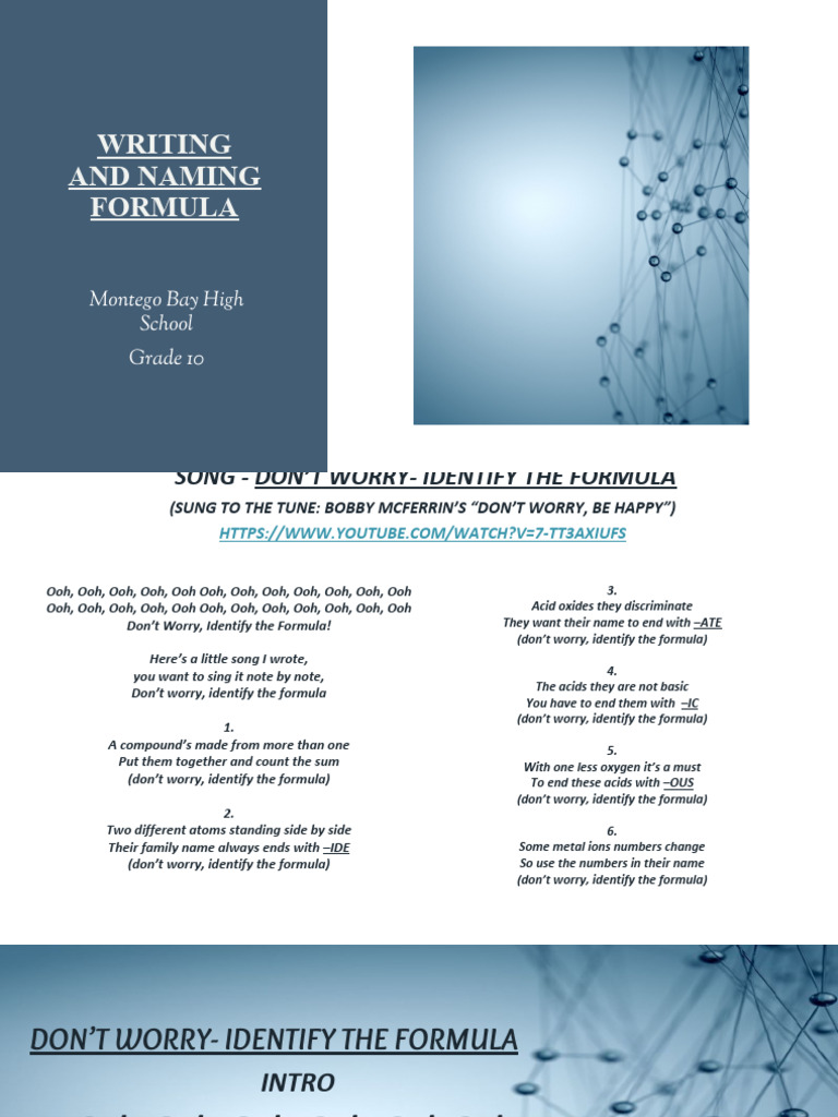 Writing & Identifying The Formula | PDF | Chemical Compounds | Molecules