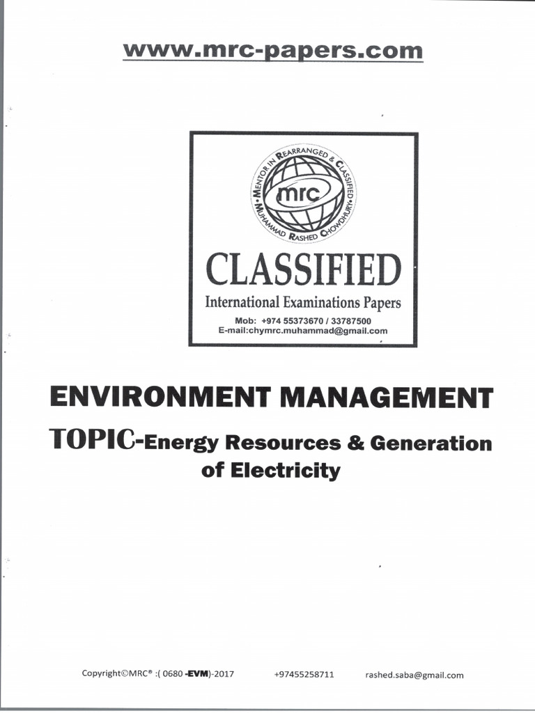 Energy Resources & Generation of Electricity | PDF