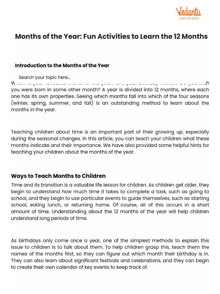 Months of The Year - Fun Activities To Learn The 12 Months | PDF