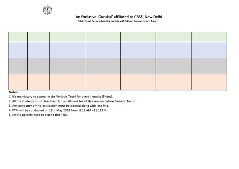 PT - 1 Time-Table VI - X 2025-26 | PDF