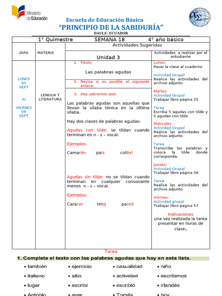 Actividades de Lengua: Palabras Agudas | PDF | Fonética | Idiomas