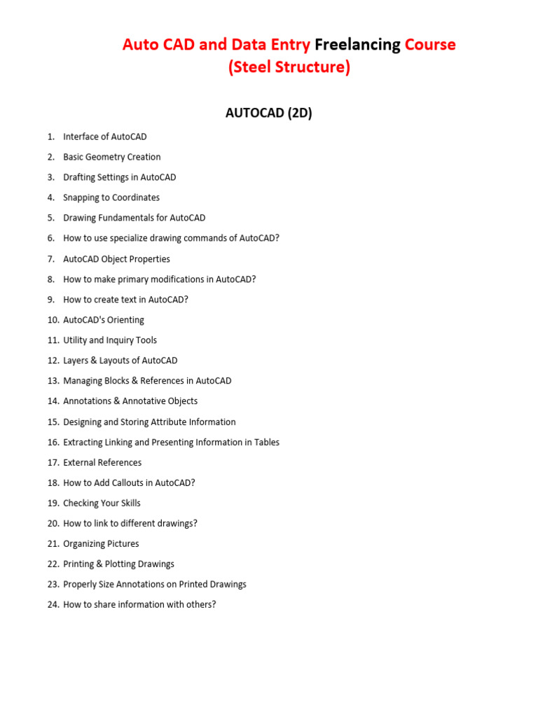 Auto CAD and Data Entry Freelancing Course(Steel Structure) | PDF | 3 D ...