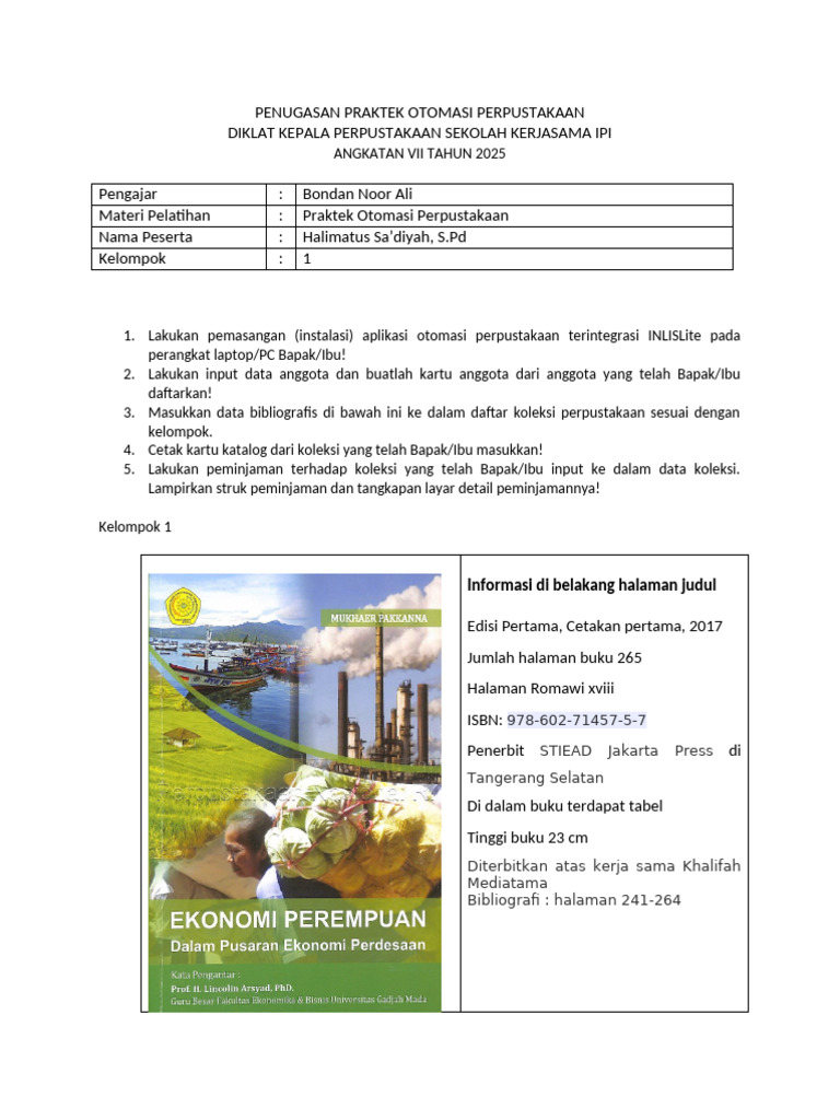 Tugas Praktek Otomasi Perpustakaan IPI Angkatan 7 Tahun 2025 | PDF