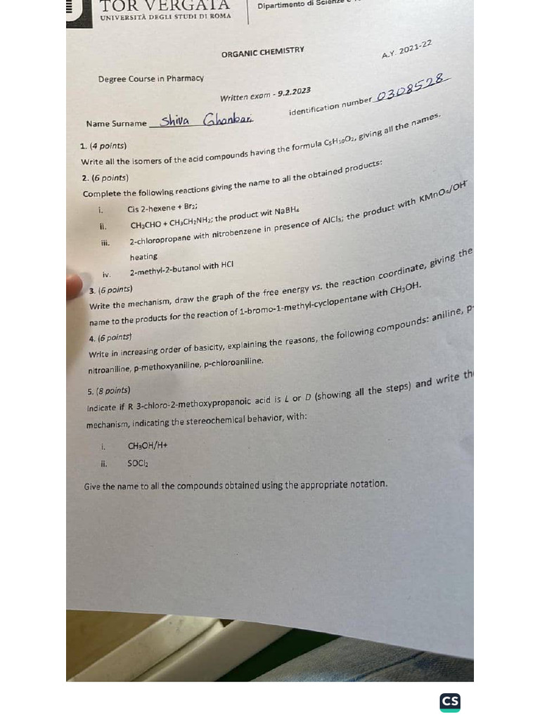 Organic Chem Past Papers | PDF