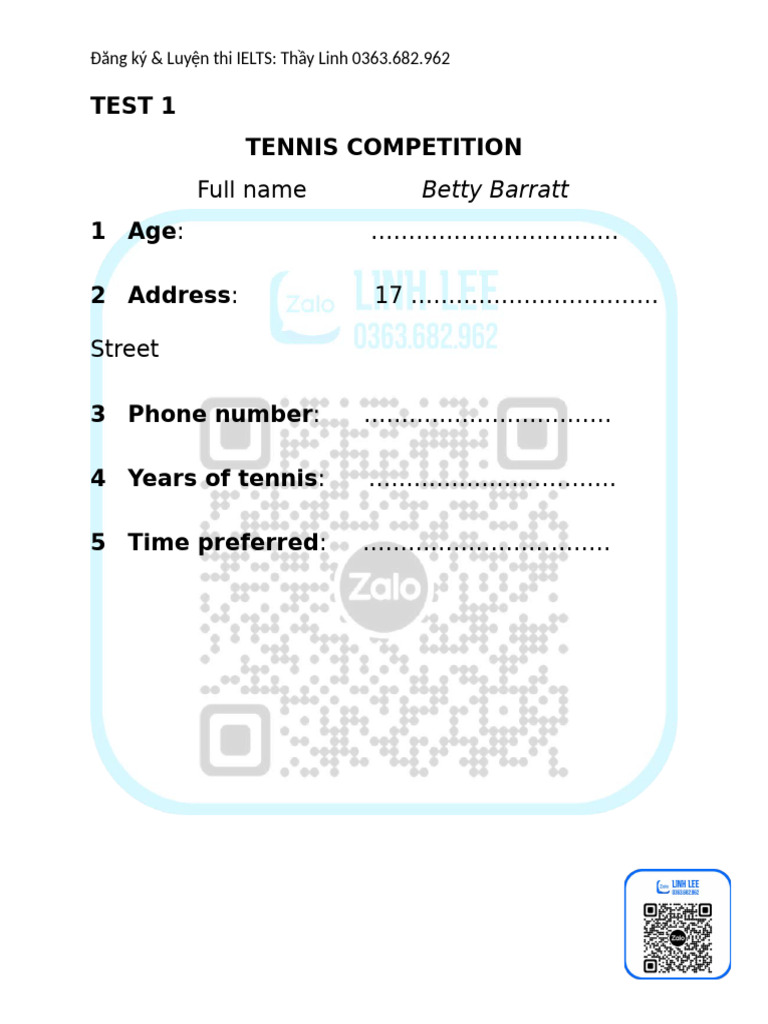 Tennis Competition Registration: Betty Barratt | PDF