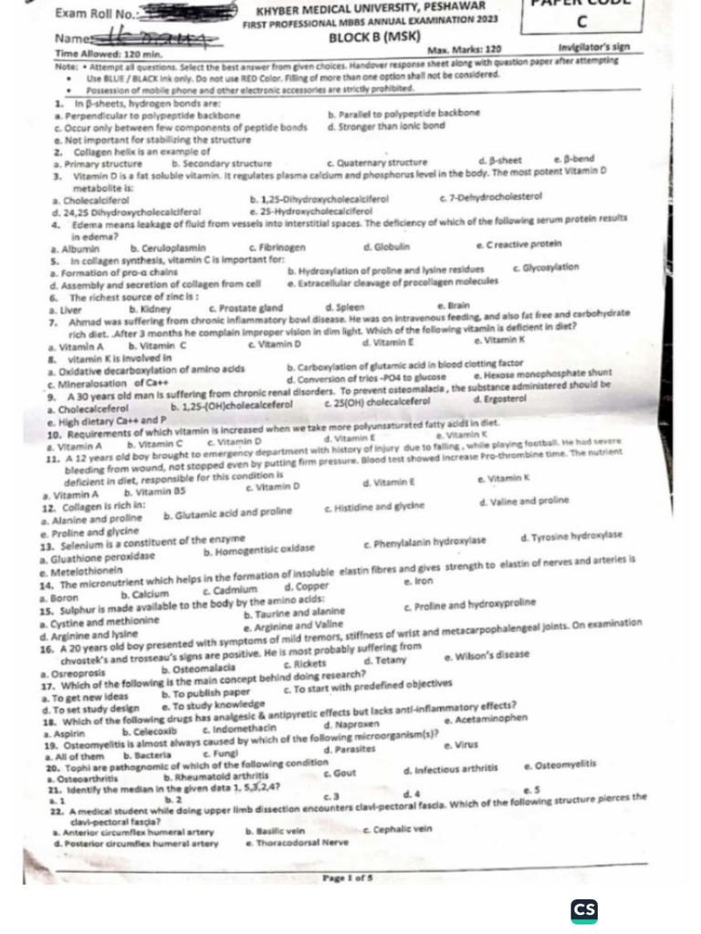 Kmu MSK 2nd Block Past Paper 2023 | PDF