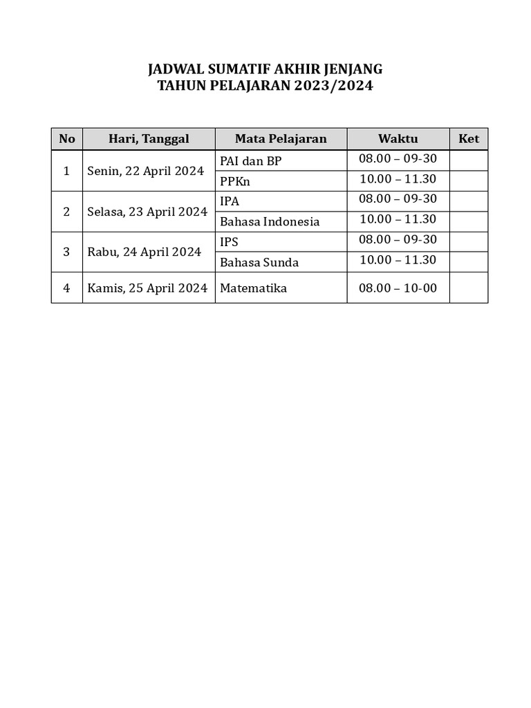 JADWAL SAJ_2024 | PDF