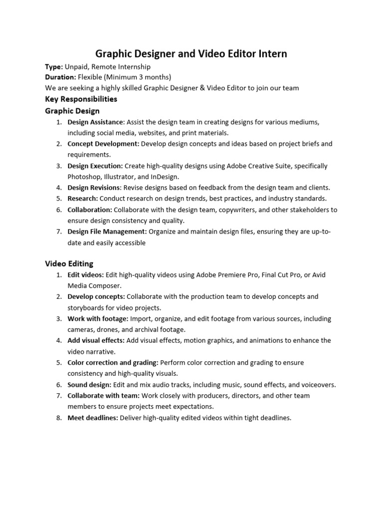 Graphic Designer and Video Editor Intern JD | PDF | Graphic Design ...