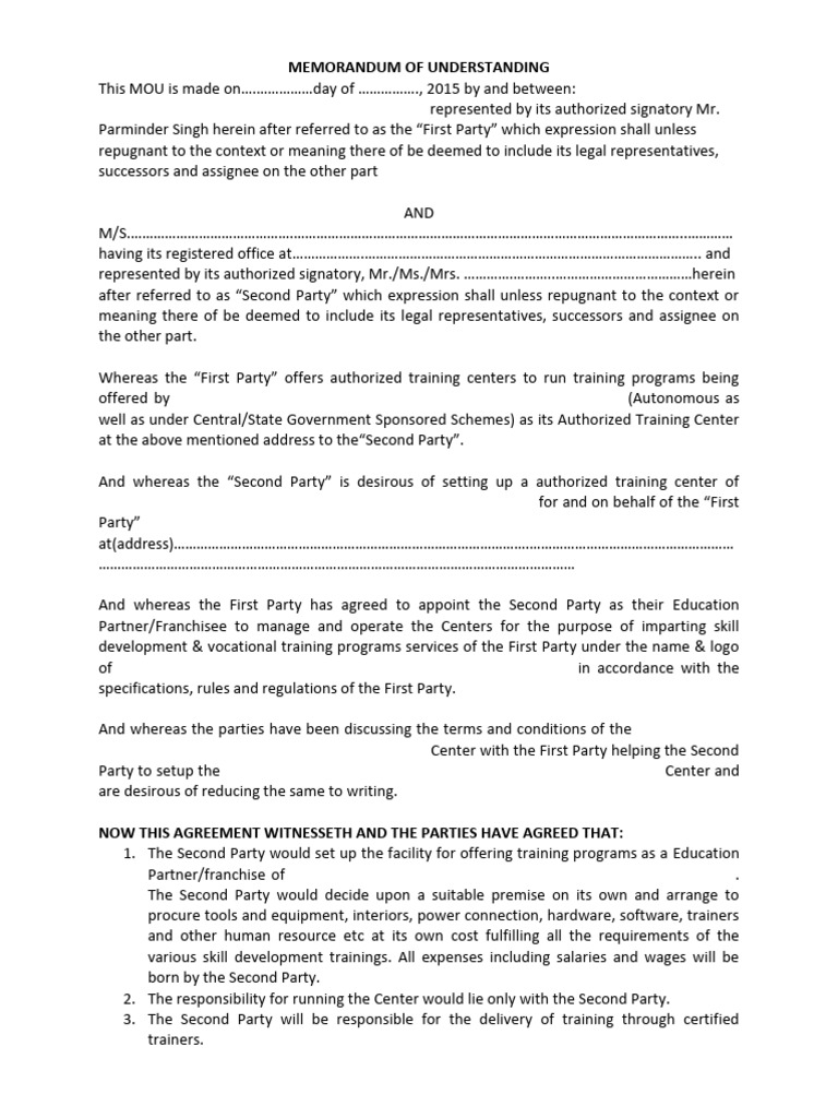 Memorandum of Understanding-1 | PDF | Arbitration | Franchising