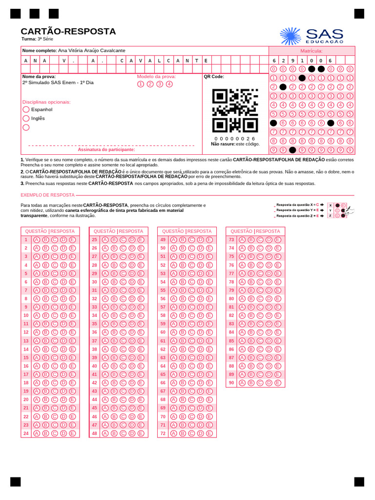 2º Simulado SAS Enem - 1º Dia - 10!05!2025 - 08h55min | PDF | Caneta