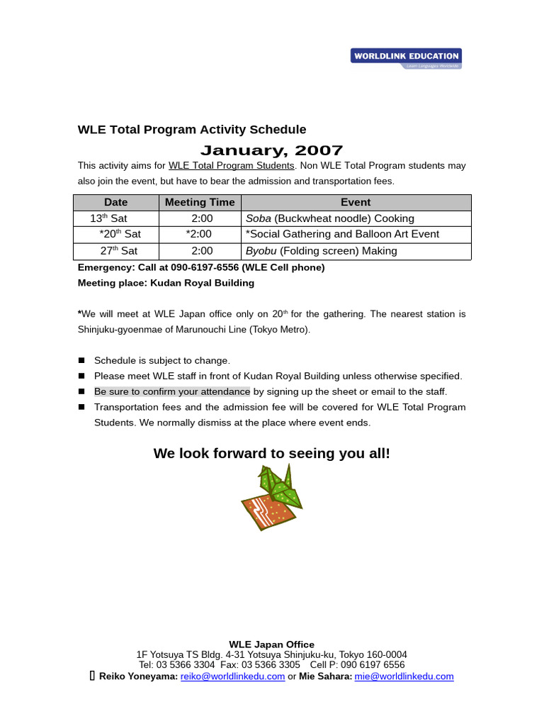 WLE Total Program January 2007 Events | PDF
