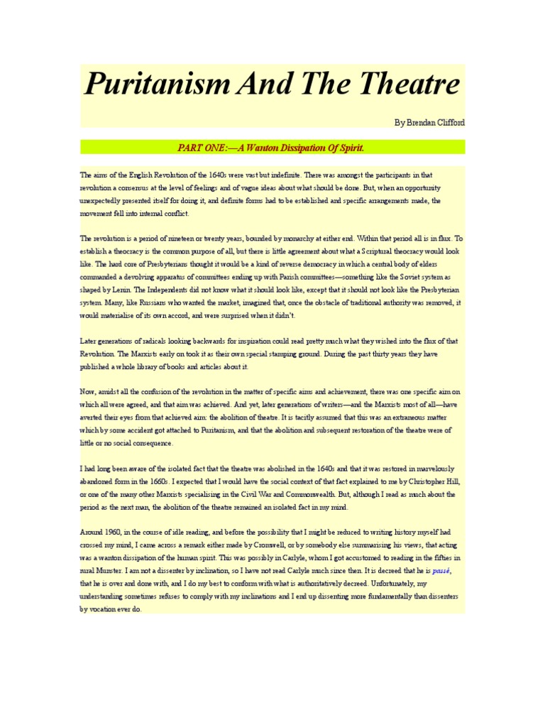 Puritanism's Impact on Theatre Abolition | PDF | Puritans | Miracle