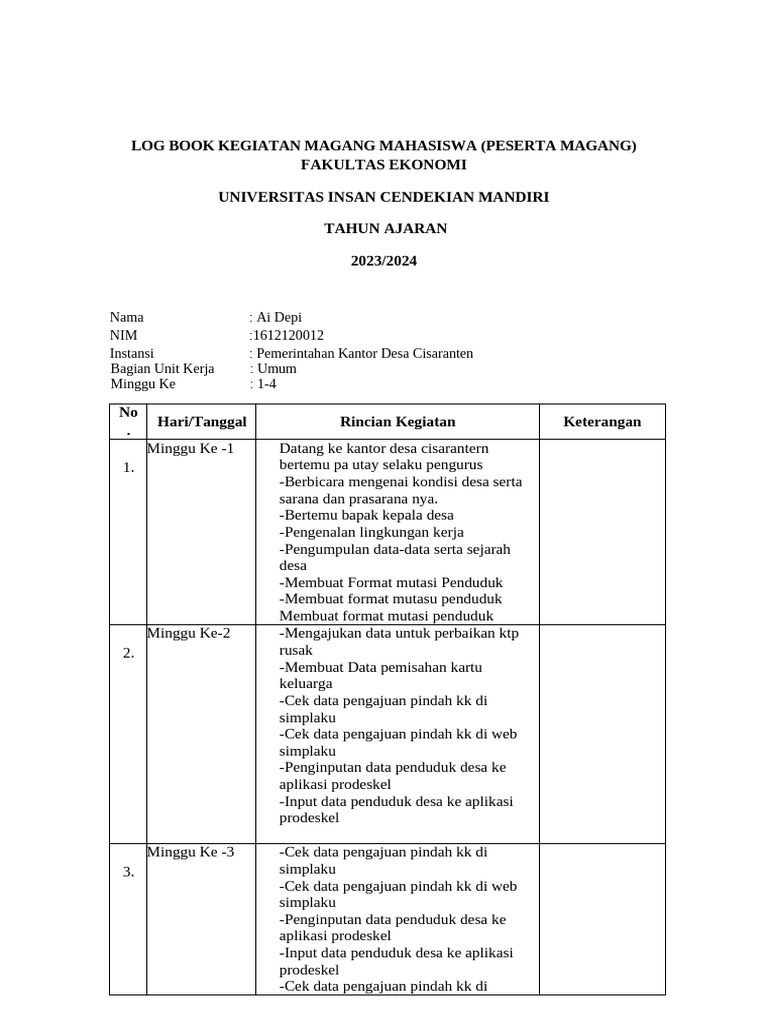 Log Book PKL | PDF
