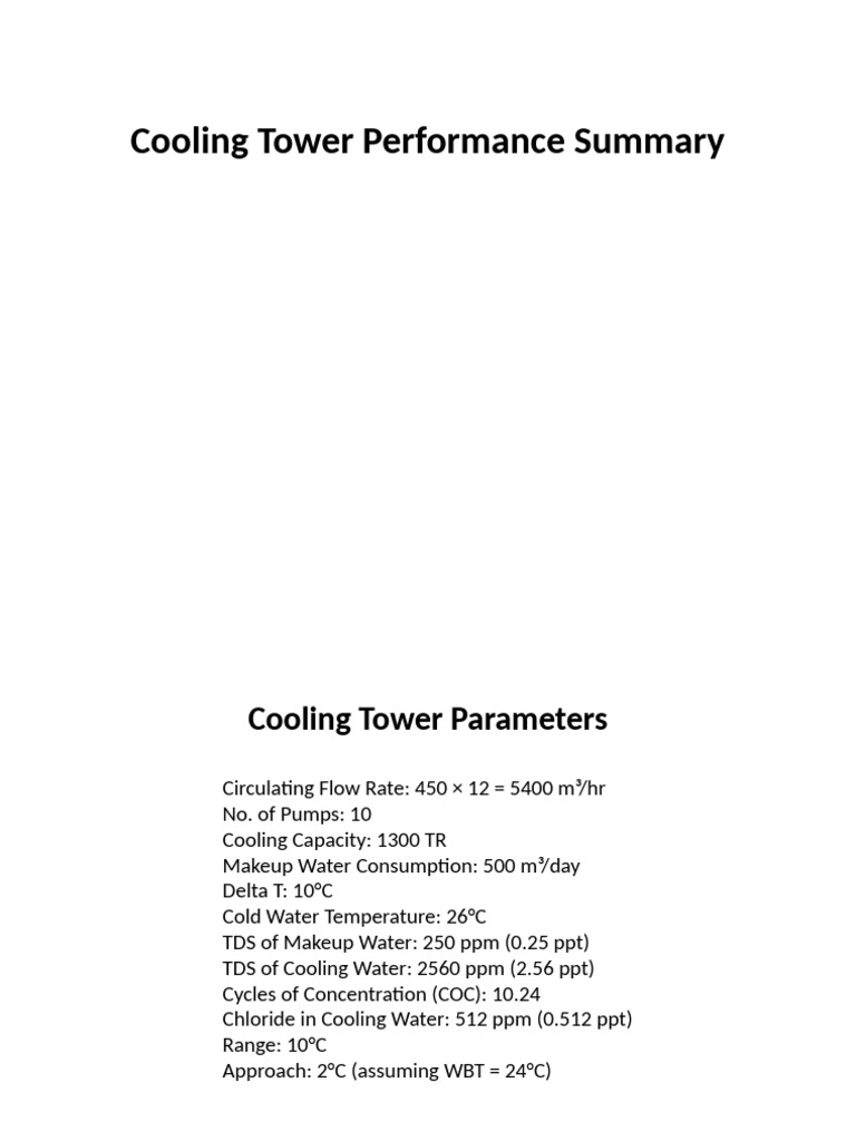 Cooling Tower Performance Metrics Summary | PDF