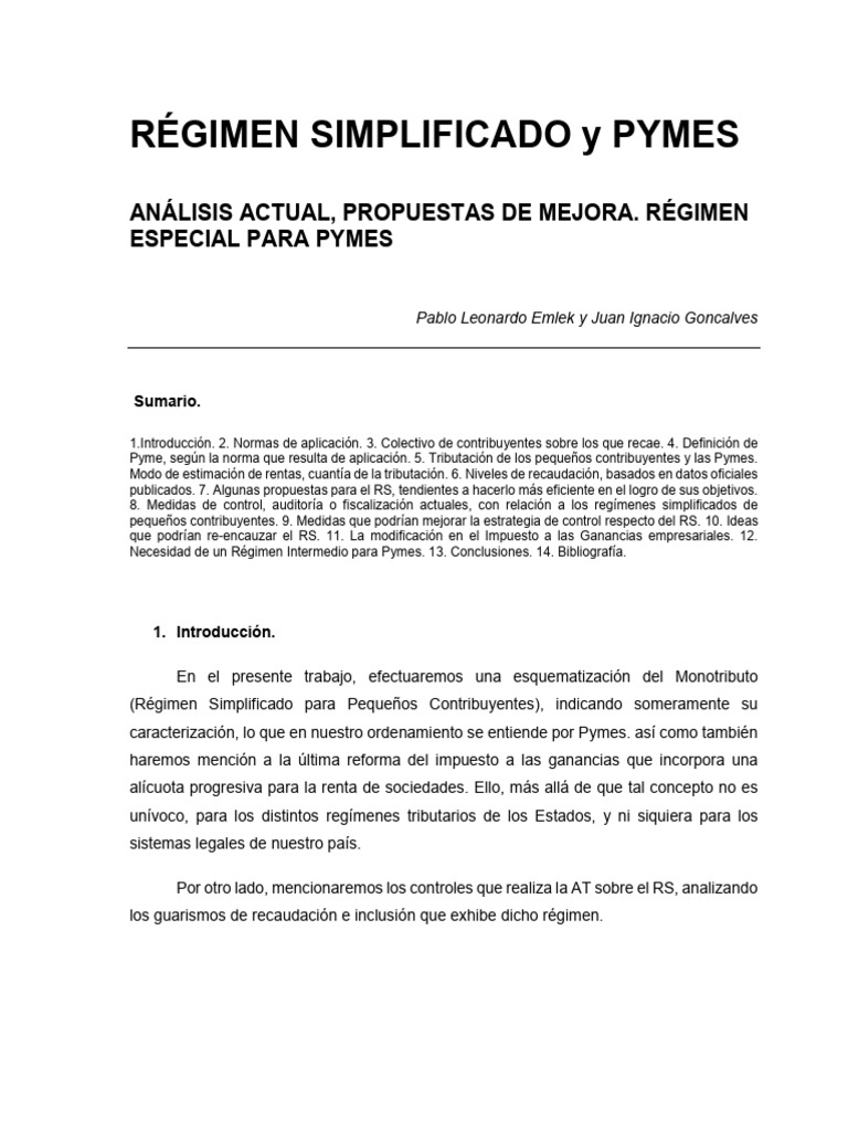 Régimen Simplificado para PYMES | PDF | Planificación de recursos empresariales | Impuestos