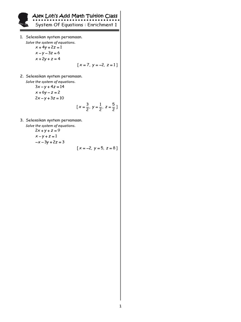 System of Equations Exercise 1 | PDF | Mathematics | Equations