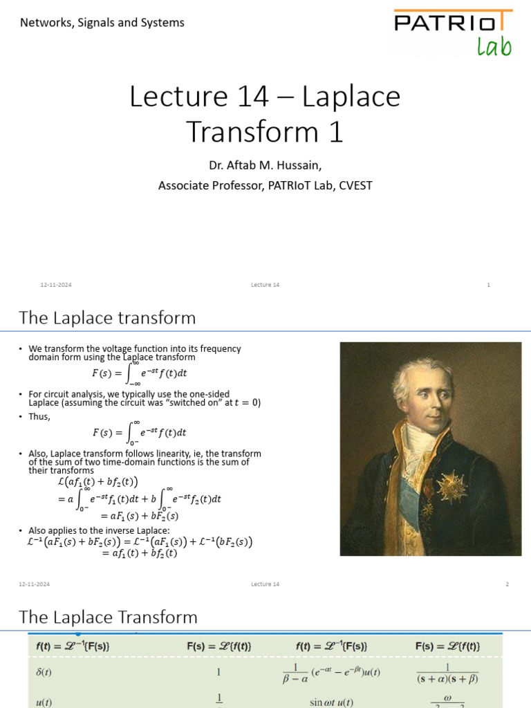 Lecture 14 - Laplace Transform | PDF | Laplace Transform | Electrical Impedance