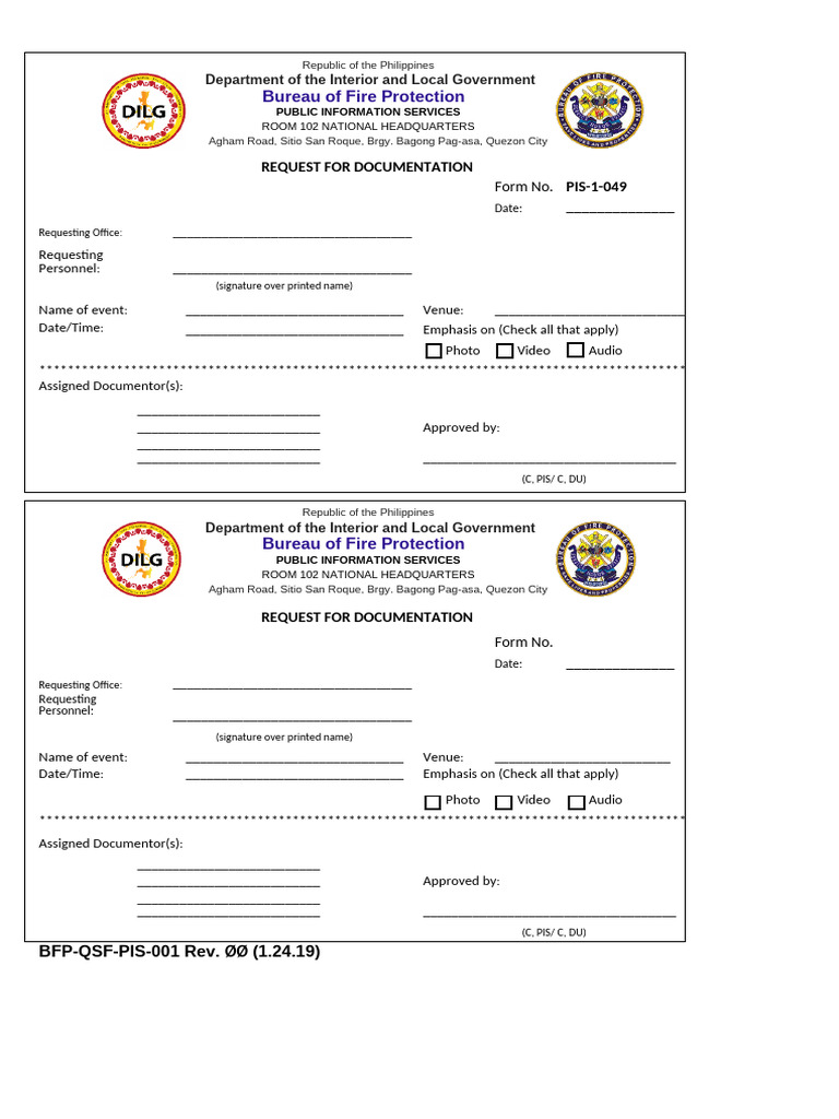 PIS 1F Request For Documentation Rev00 | PDF | Local Government | Philippines