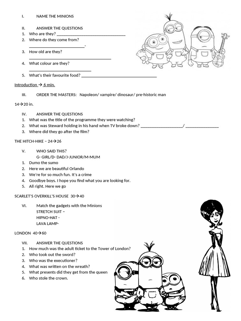 Minions Worksheet and Questions | PDF