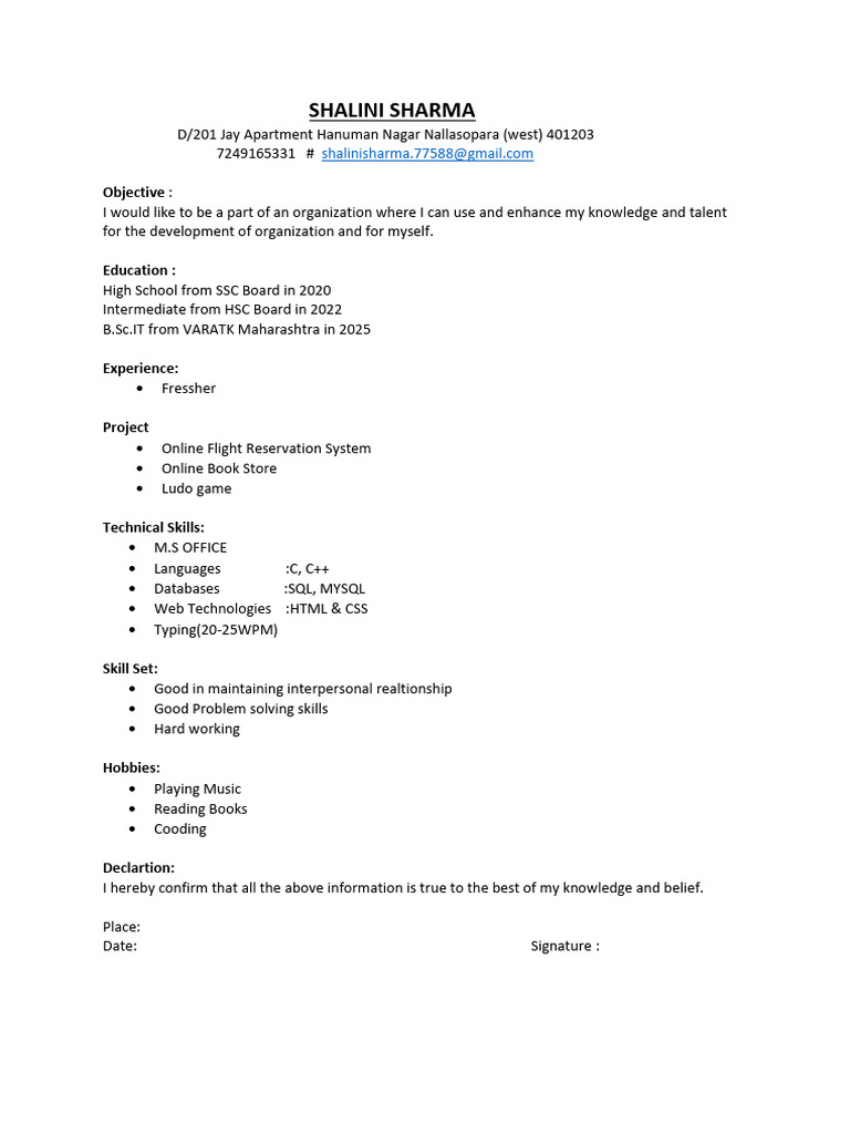 Shalini Resume.. | PDF