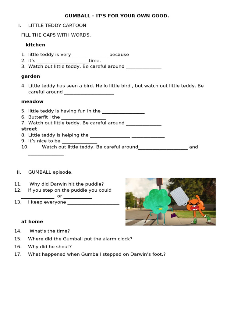 GUMBALL Places in Town Film Worksheet | PDF