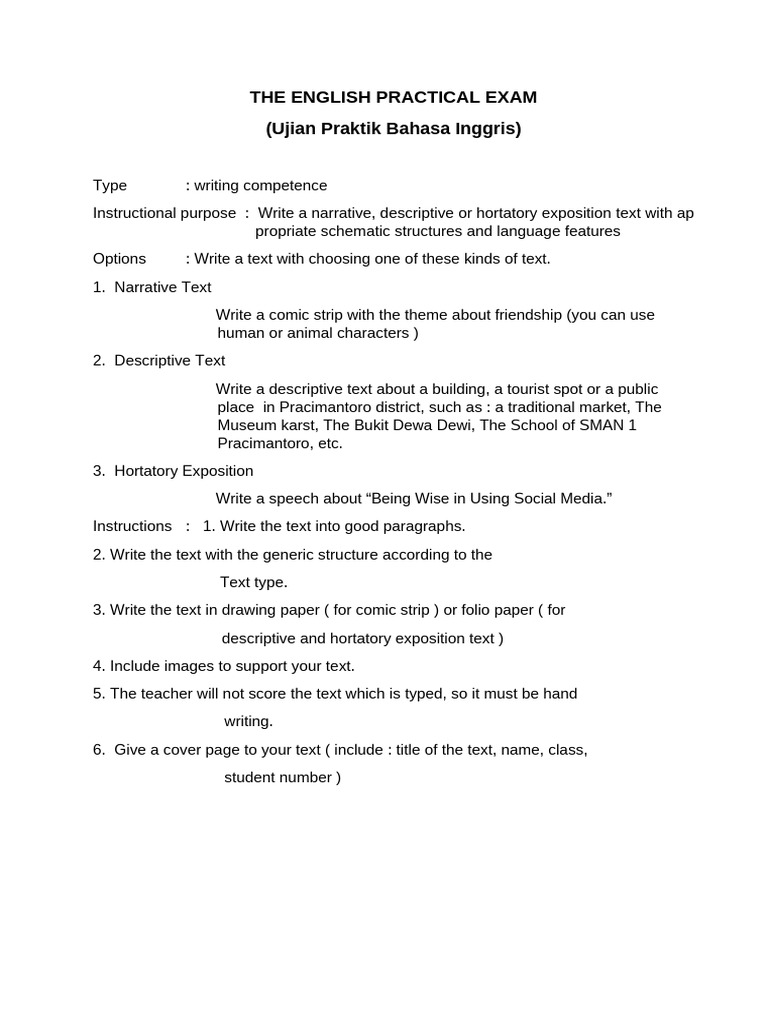 Ujian Praktik Bahasa Inggris XII 2025 | PDF