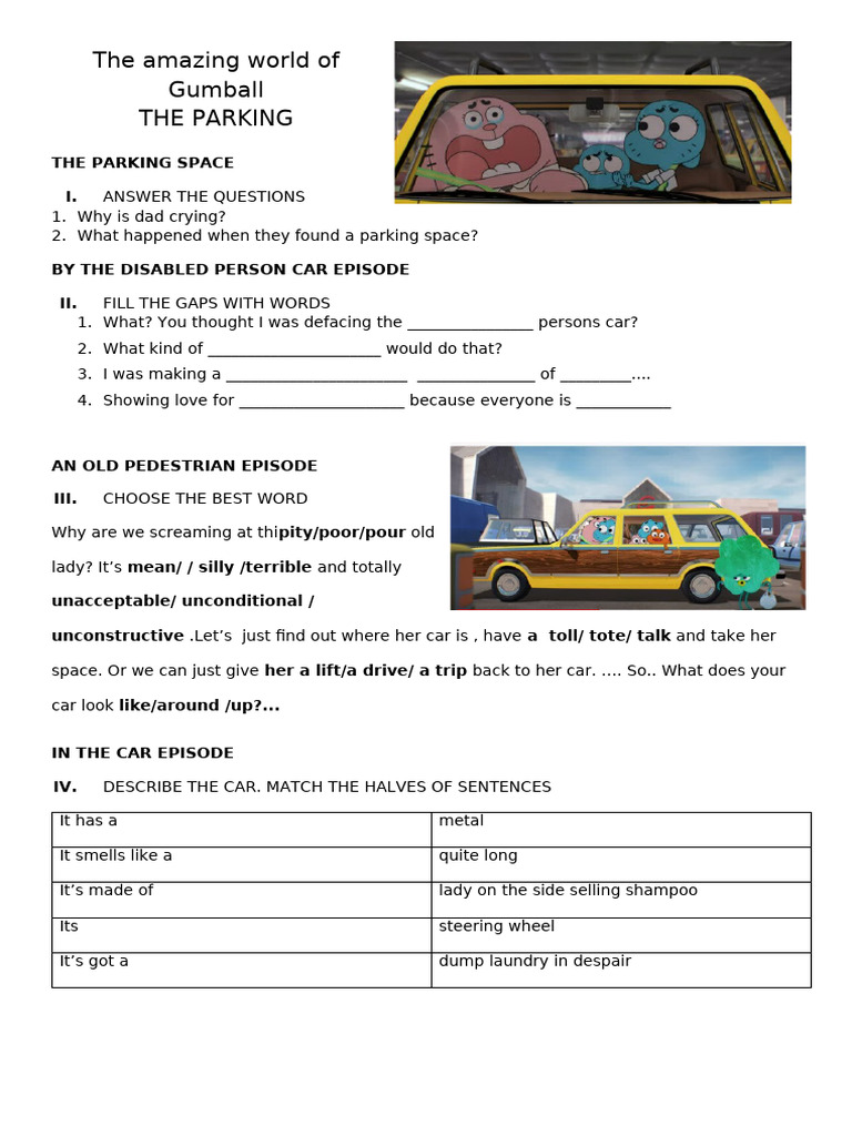 The Amazing World of Gumball Parking Film Worksheet | PDF