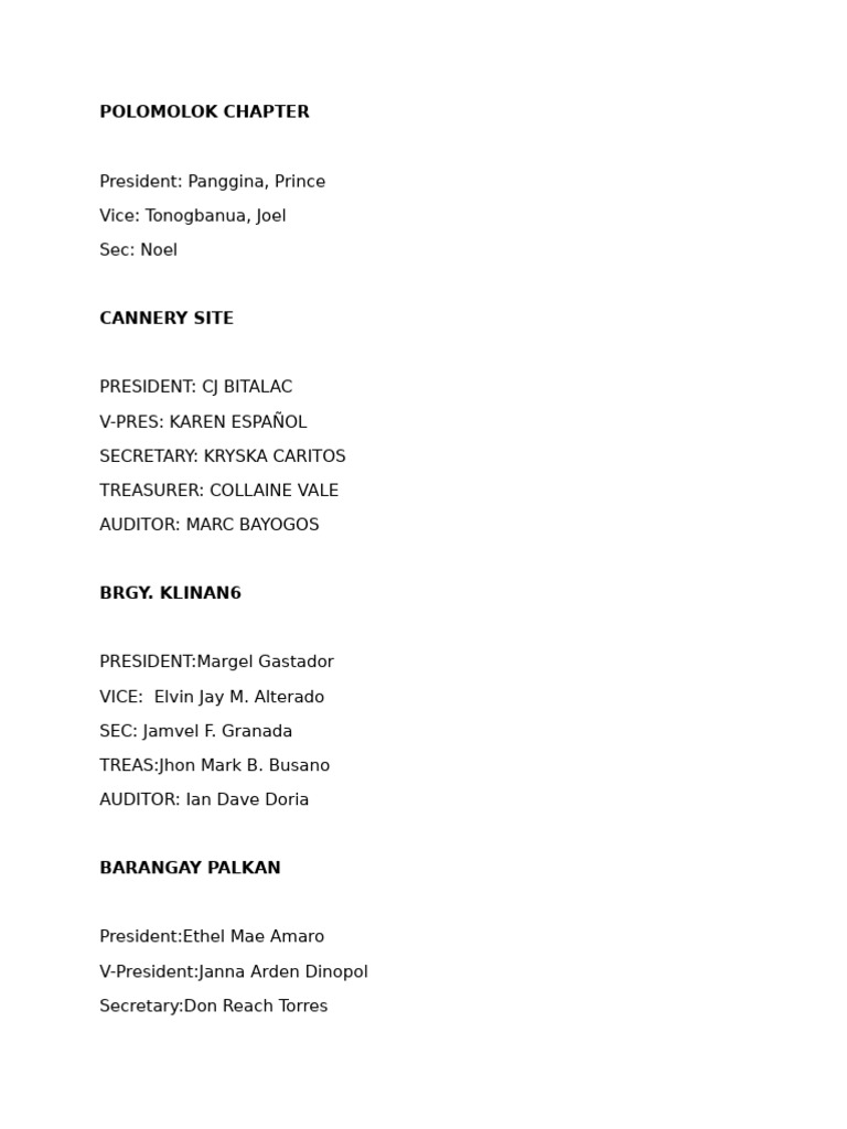 Barangay Leadership Directory 2023 | PDF