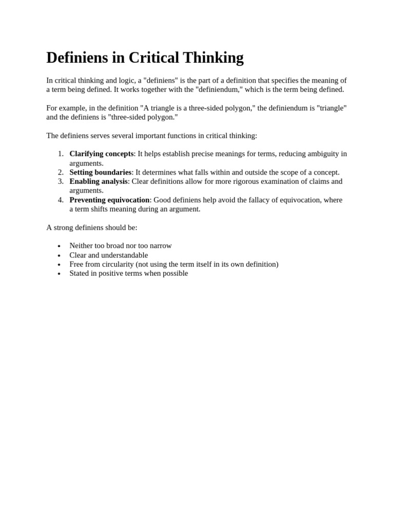 Definiens in Critical Thinking | PDF