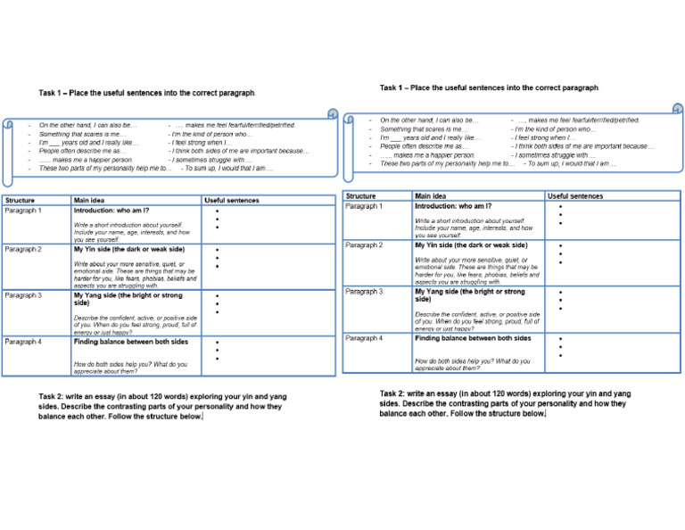 Yin Yang Personality Writing Worksheet | PDF