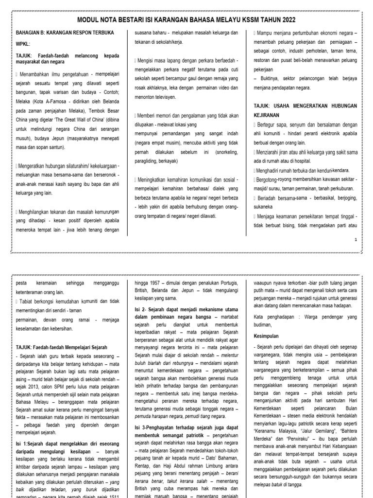 Modul Nota Bestari Isi Karangan Bahasa Melayu SPM | PDF