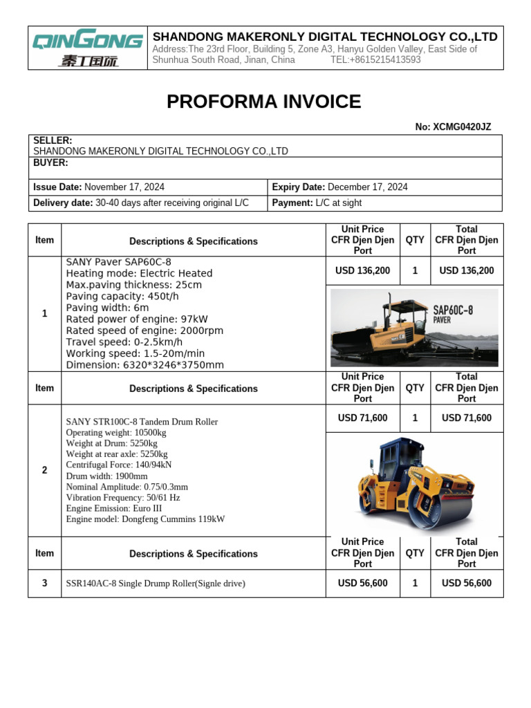 Quotation For SANY Machines From 1117 | PDF | Vehicles | Land Vehicles