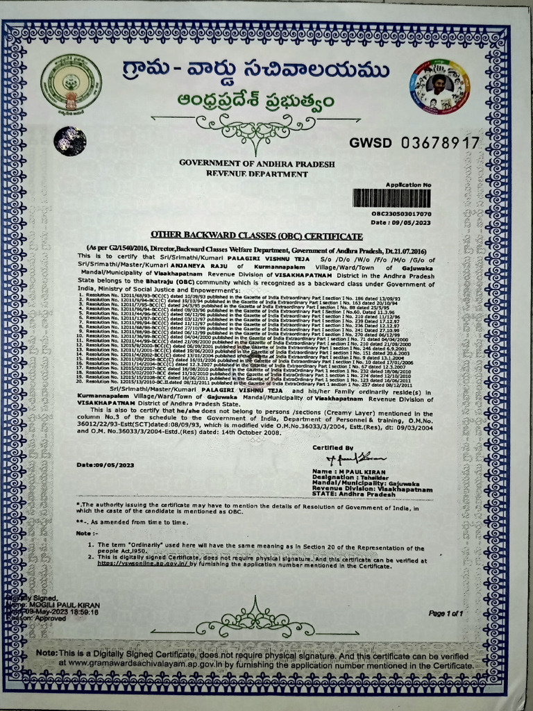 Caste Certificate | PDF | Government Of India | Empowerment