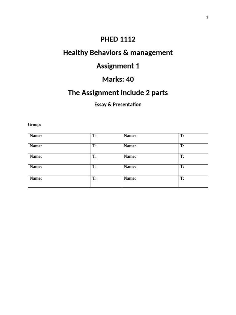 Assignment Health and Wellness (Discussion and Reflection in Groups ...