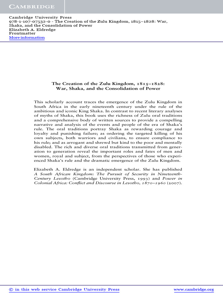 Creation of Zulu State 1815-1828 | PDF | Zulu Kingdom