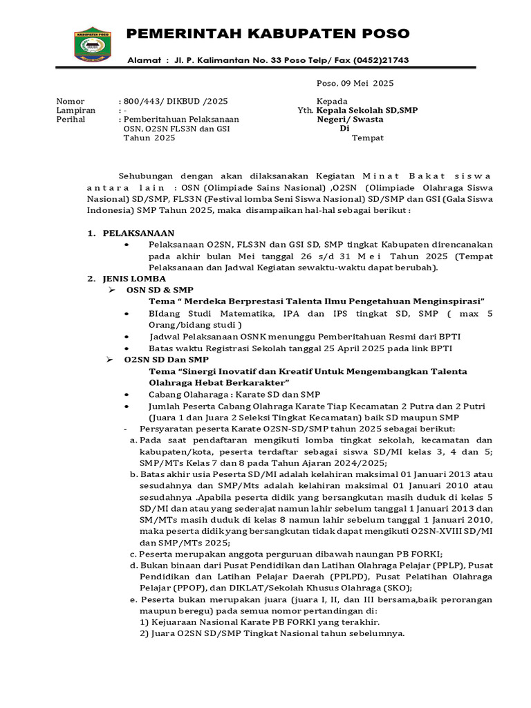 Pemberitahuan Kegiatan OSN, FLS3N dan GSI 2025 | PDF