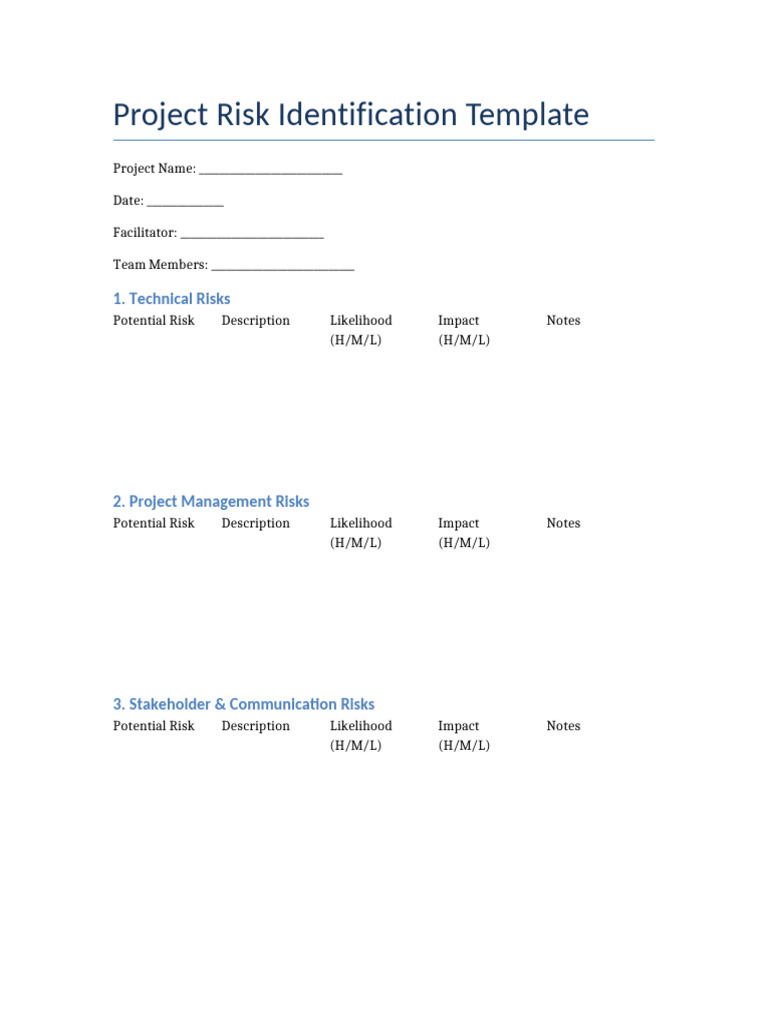 Project Risk Identification Template | PDF