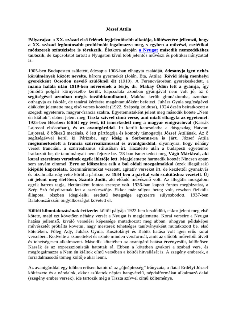 József Attila Kései Versei | PDF