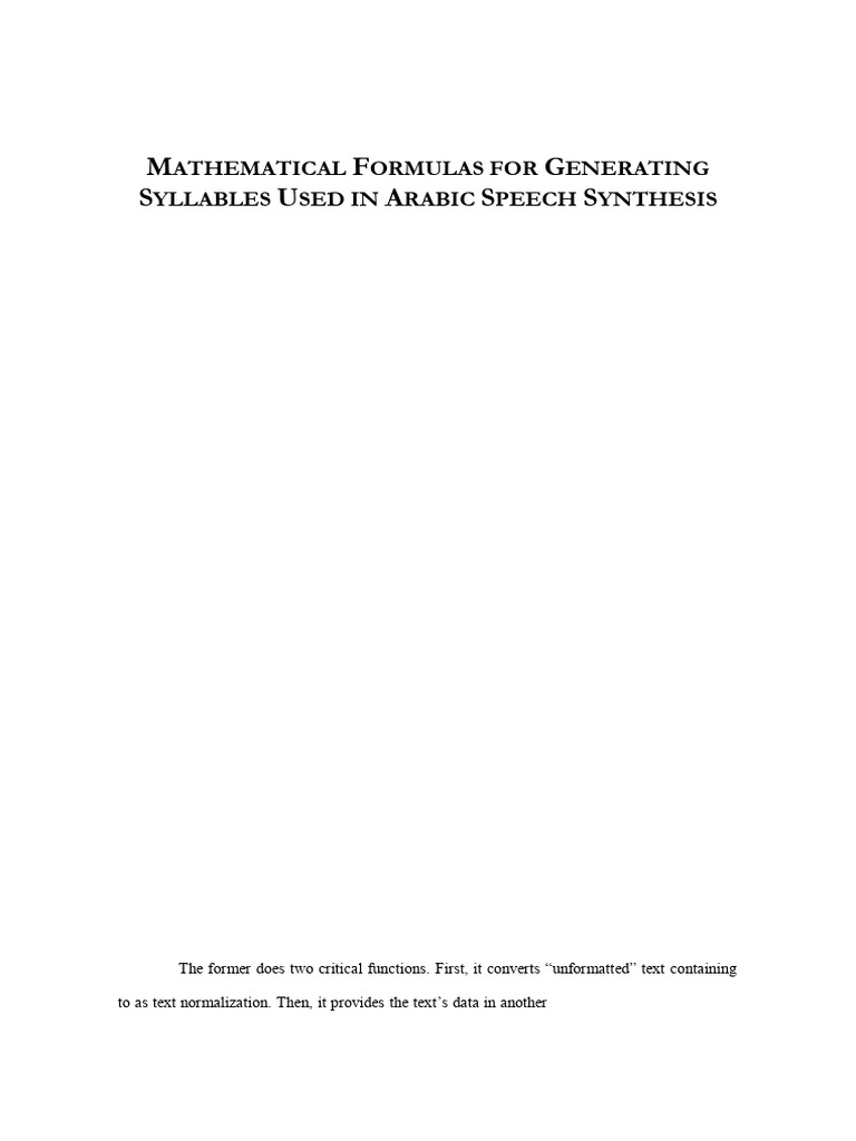 Mathematical Formulas For Generating Syllables Used in Arabic Speech ...