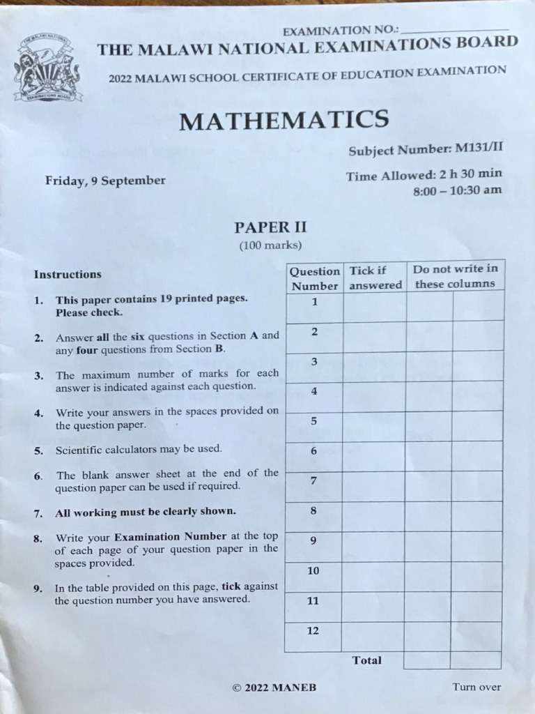 Msce Maths Ii 2022 | PDF
