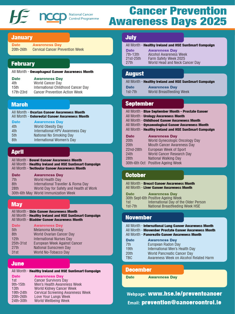 2025 Caner Prevention Awareness Day Calendar | PDF | Cancer | Clinical ...
