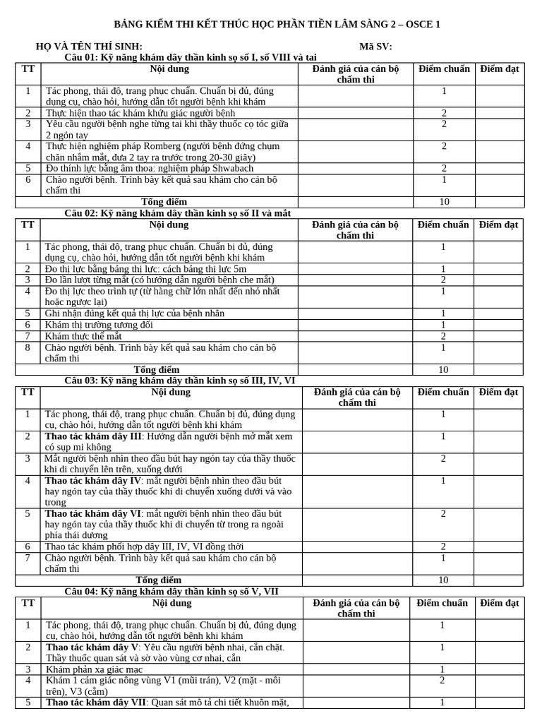 BẢNG KIỂM THI KTHP TLS2 Final | PDF