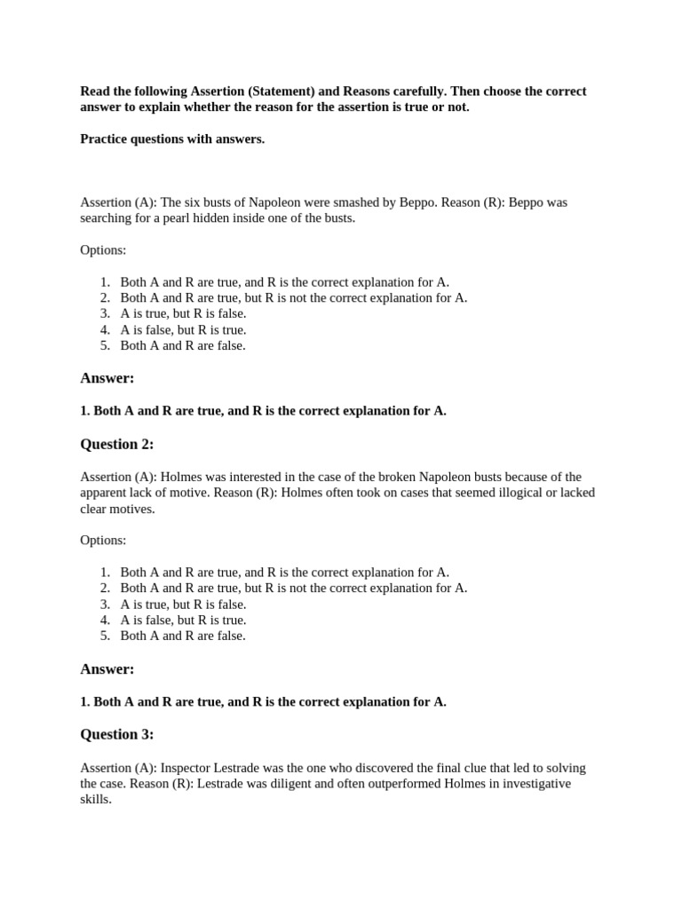 Assertion and Reason Grade 8 | PDF | Reason | Cognition