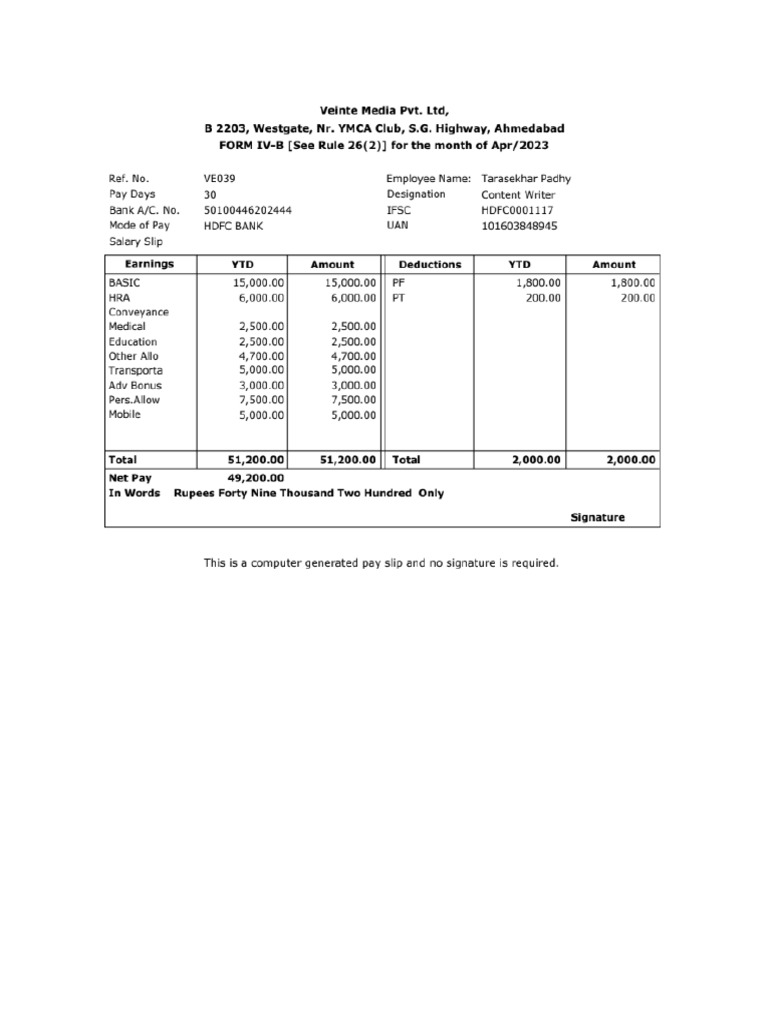 Pay Stubs (April 2023 - Dec 2023) | PDF